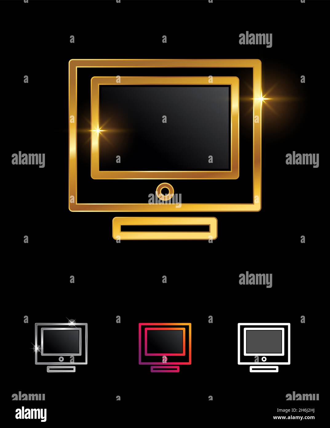 A vector illustration set of Golden Computer Vector Sign in black ...