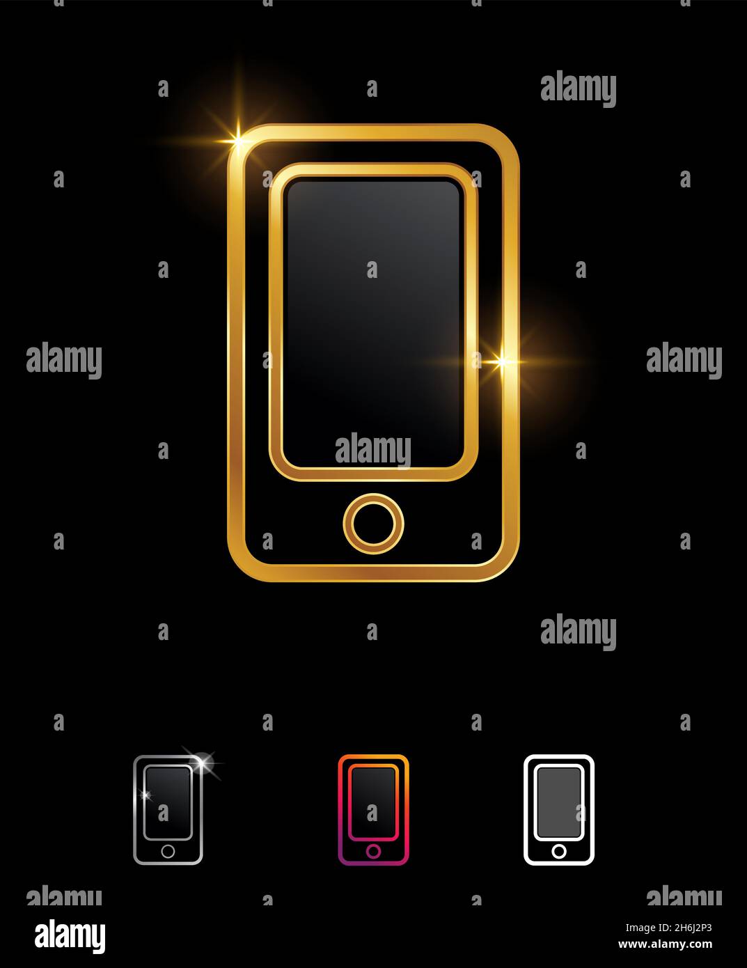 A vector illustration set of Golden Phone vector Sign in black ...