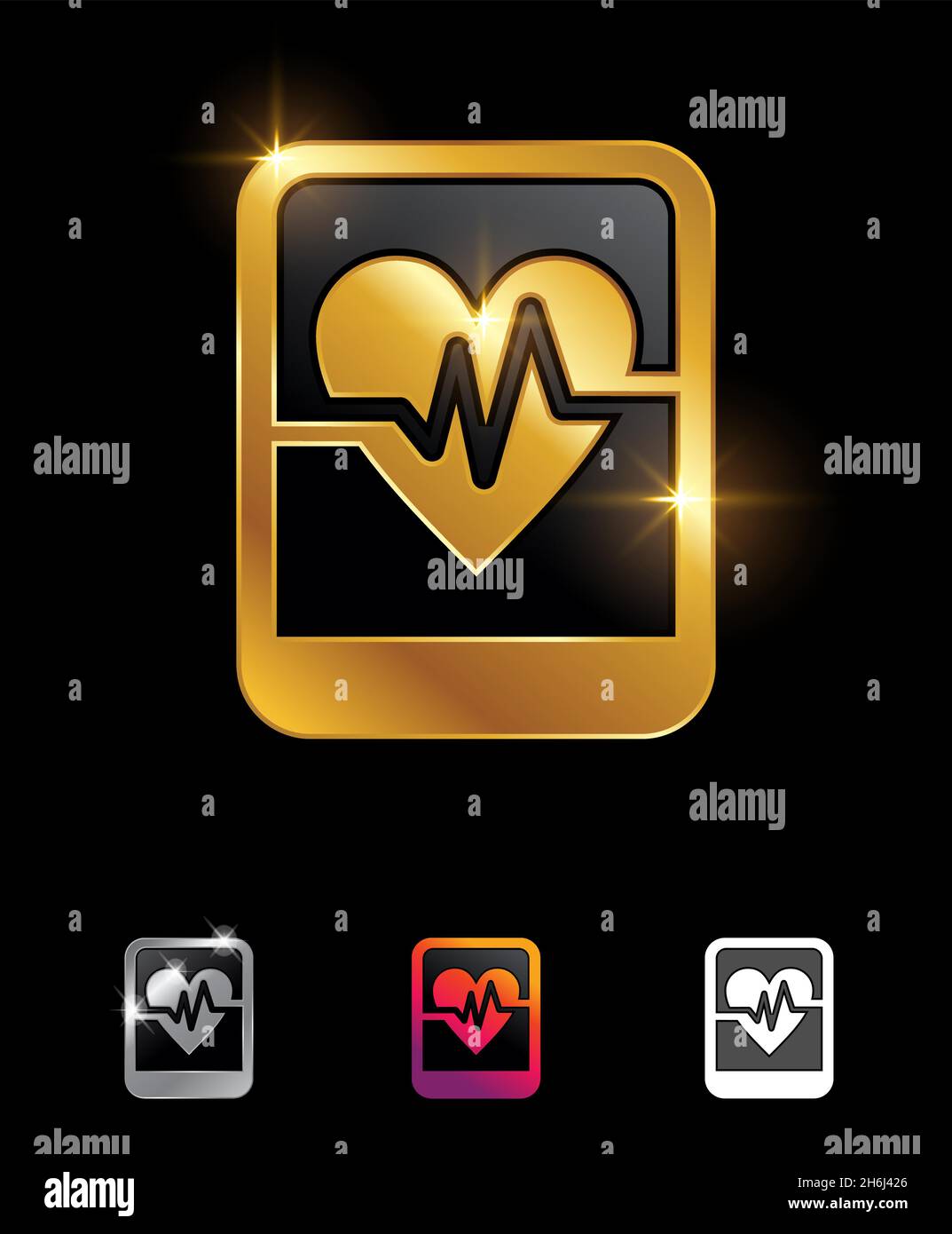 A vector illustration set of Golden Medical Health Monitor Vector Sign ...