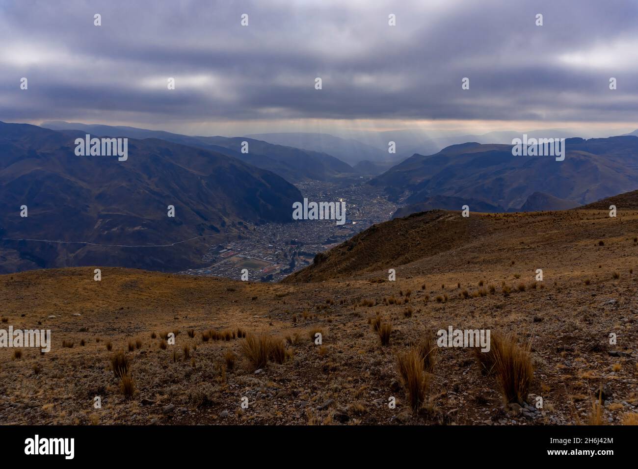 Scenic view of the city Huancavelica in the middle of the high ...