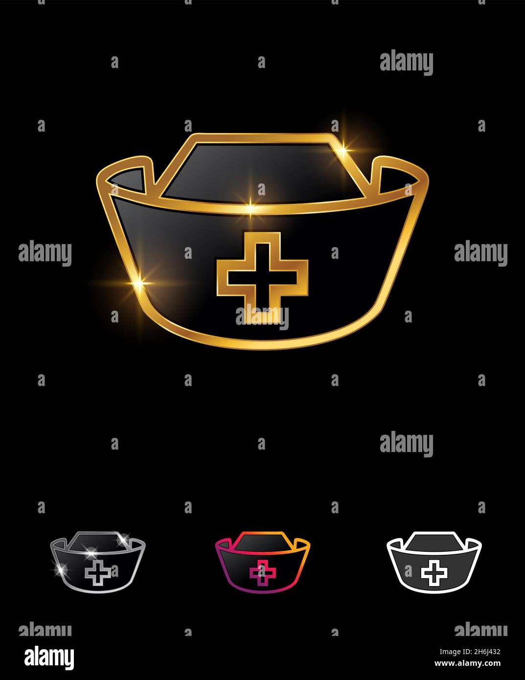 A vector illustration set of Golden Cross Nurse Hat Vector Sign in ...
