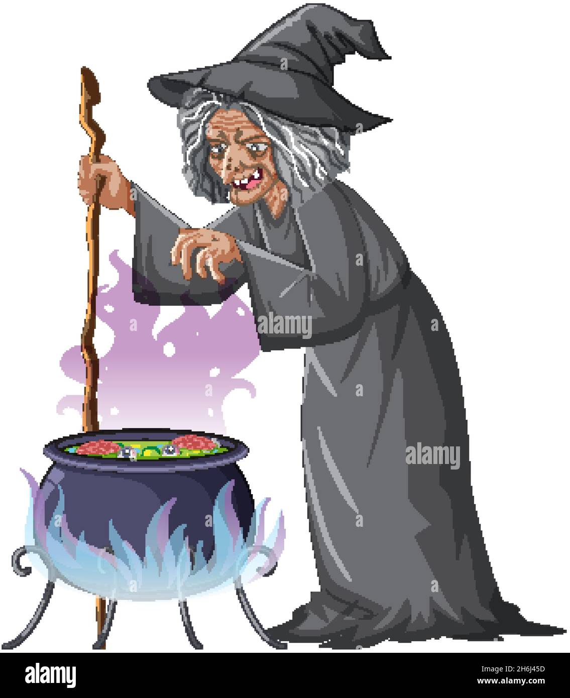Wicked old witch character on white background illustration Stock ...