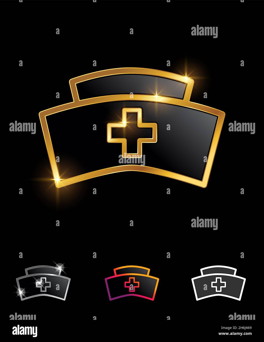 A vector illustration set of Golden Cross Nurse Hat Vector Sign in ...