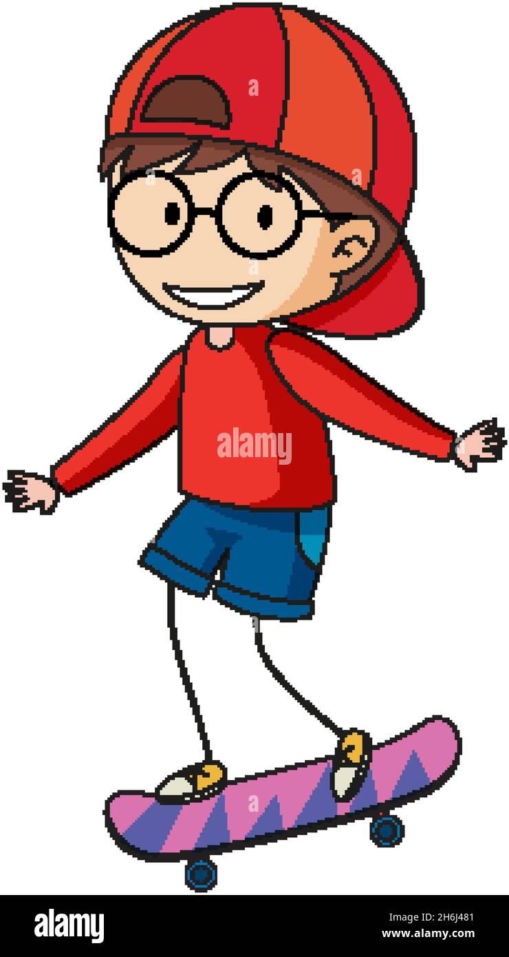 A doodle kid playing skateboard cartoon character isolated illustration ...