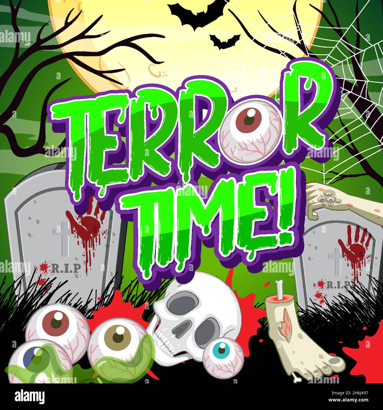 Terror time halloween poster with scary element illustration Stock ...
