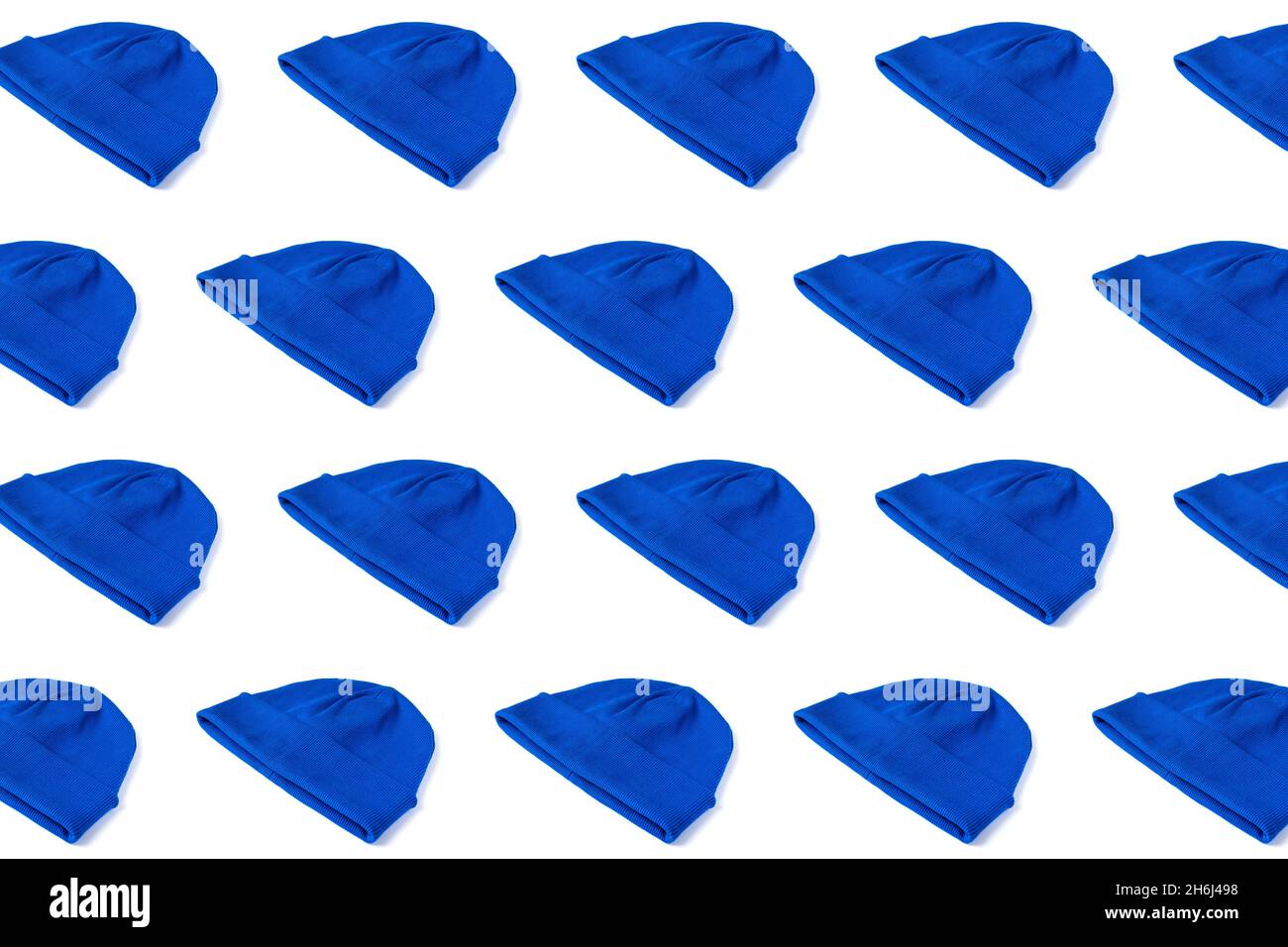 Pattern of electric blue beanie hat made from natural eco-fabric in ...