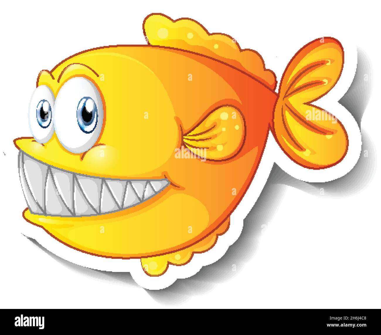 Cartoon fish with big fangs cartoon sticker illustration Stock Vector ...