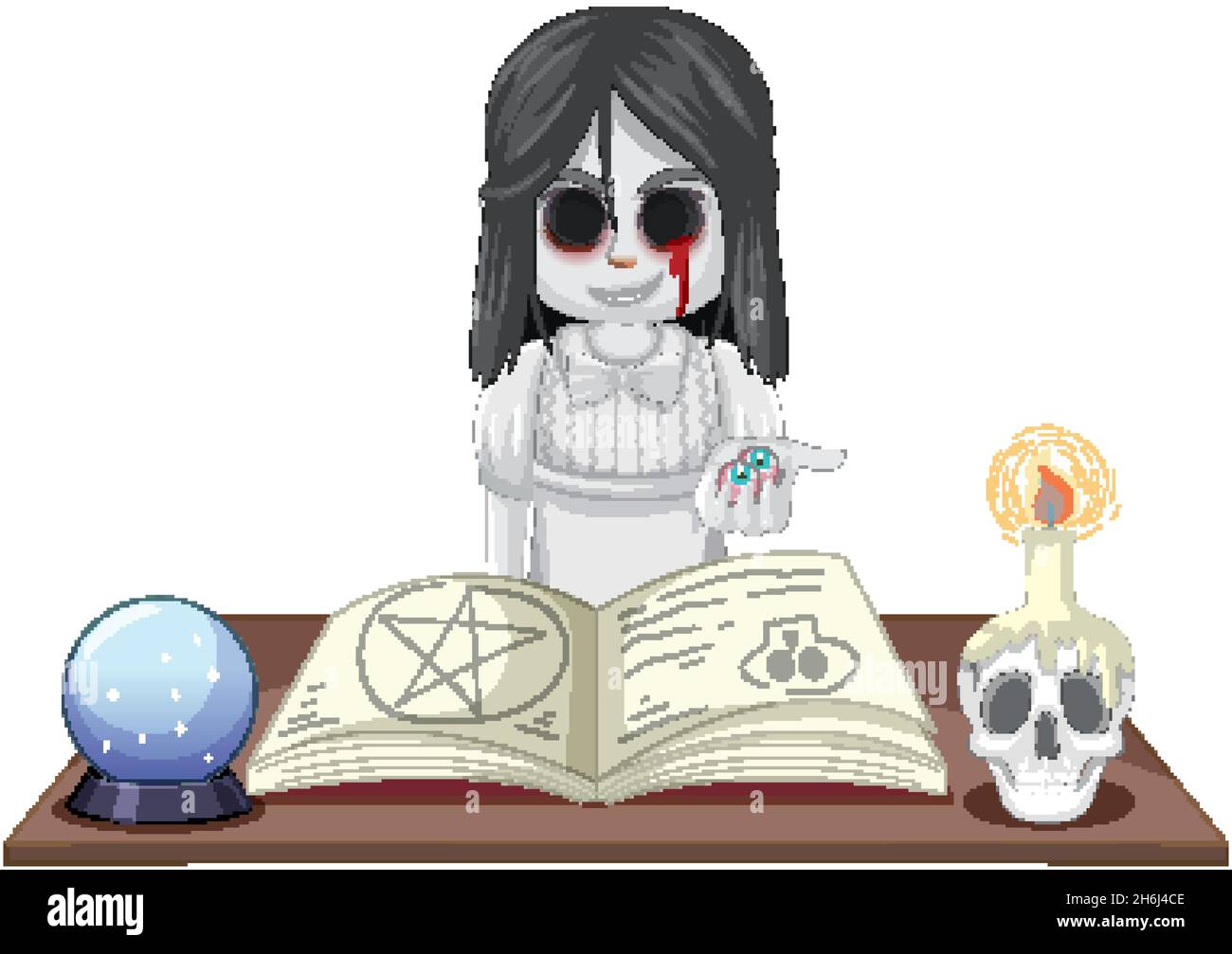 Little ghost girl with witchcraft book illustration Stock Vector Image ...