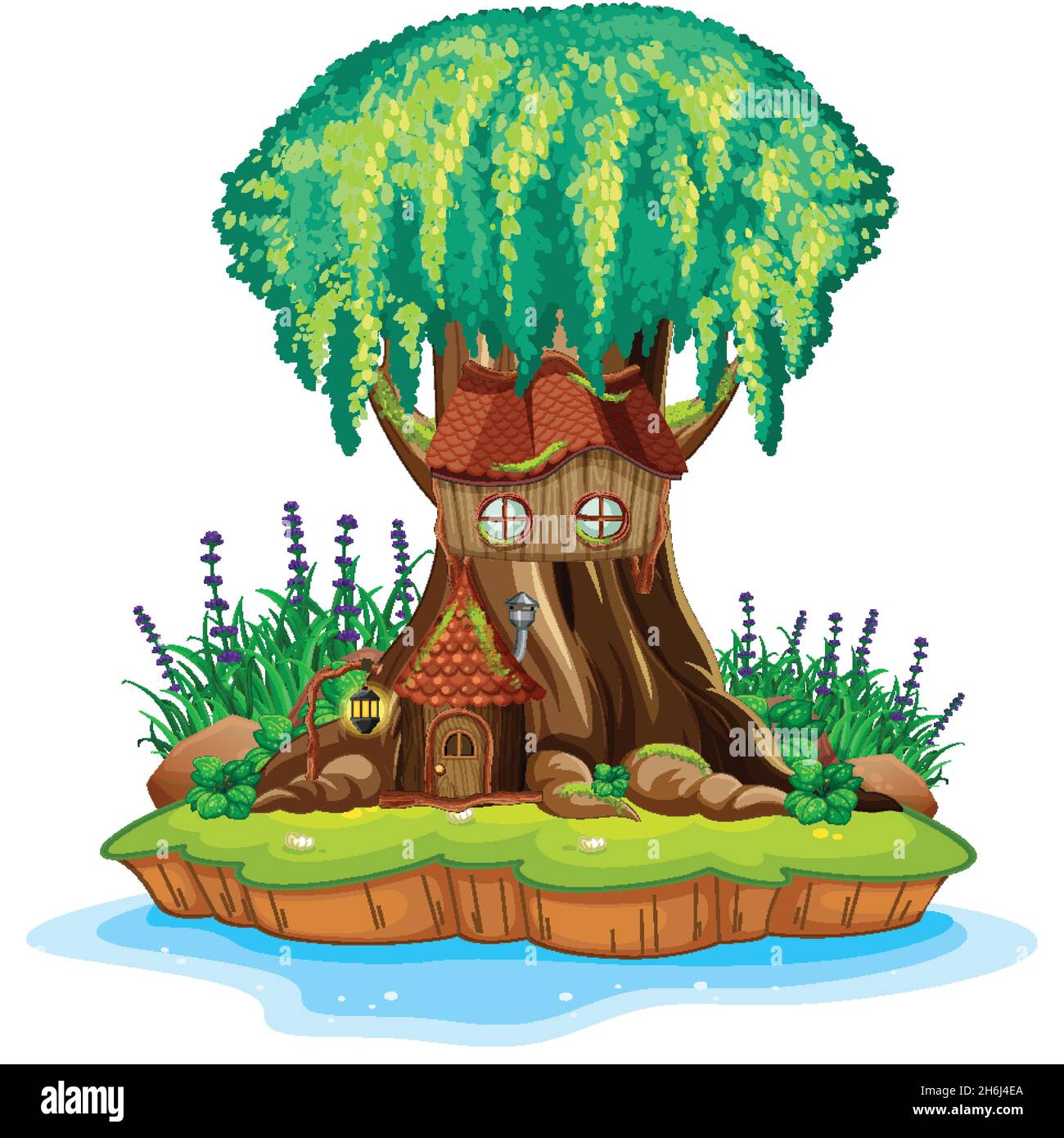Fantasy tree house inside tree trunk illustration Stock Vector Image ...