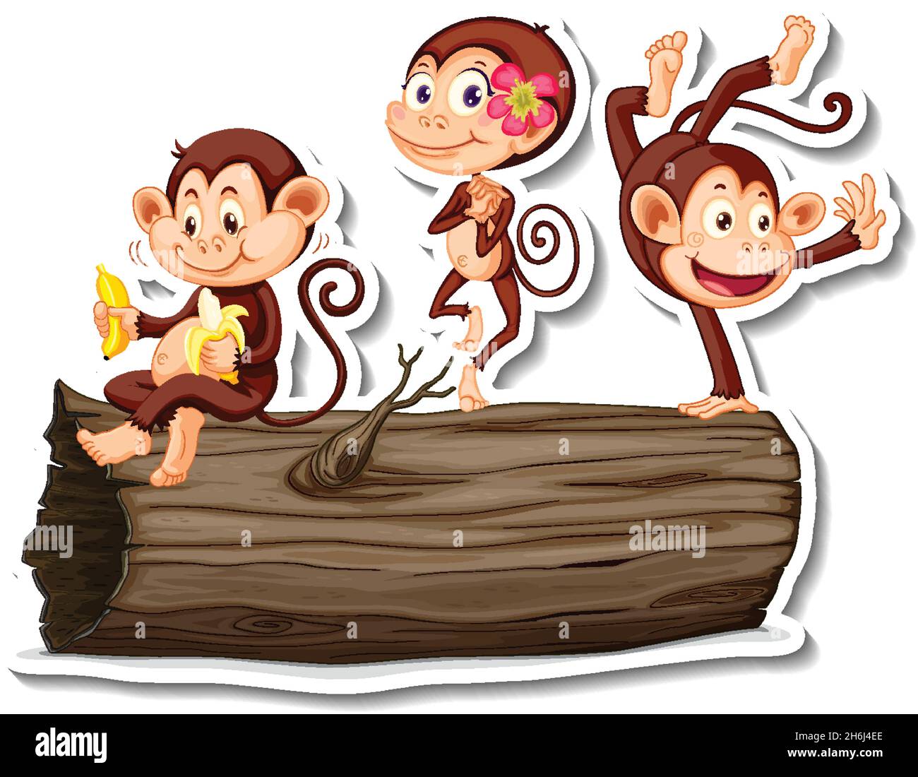 Three little monkeys cartoon character sticker illustration Stock ...
