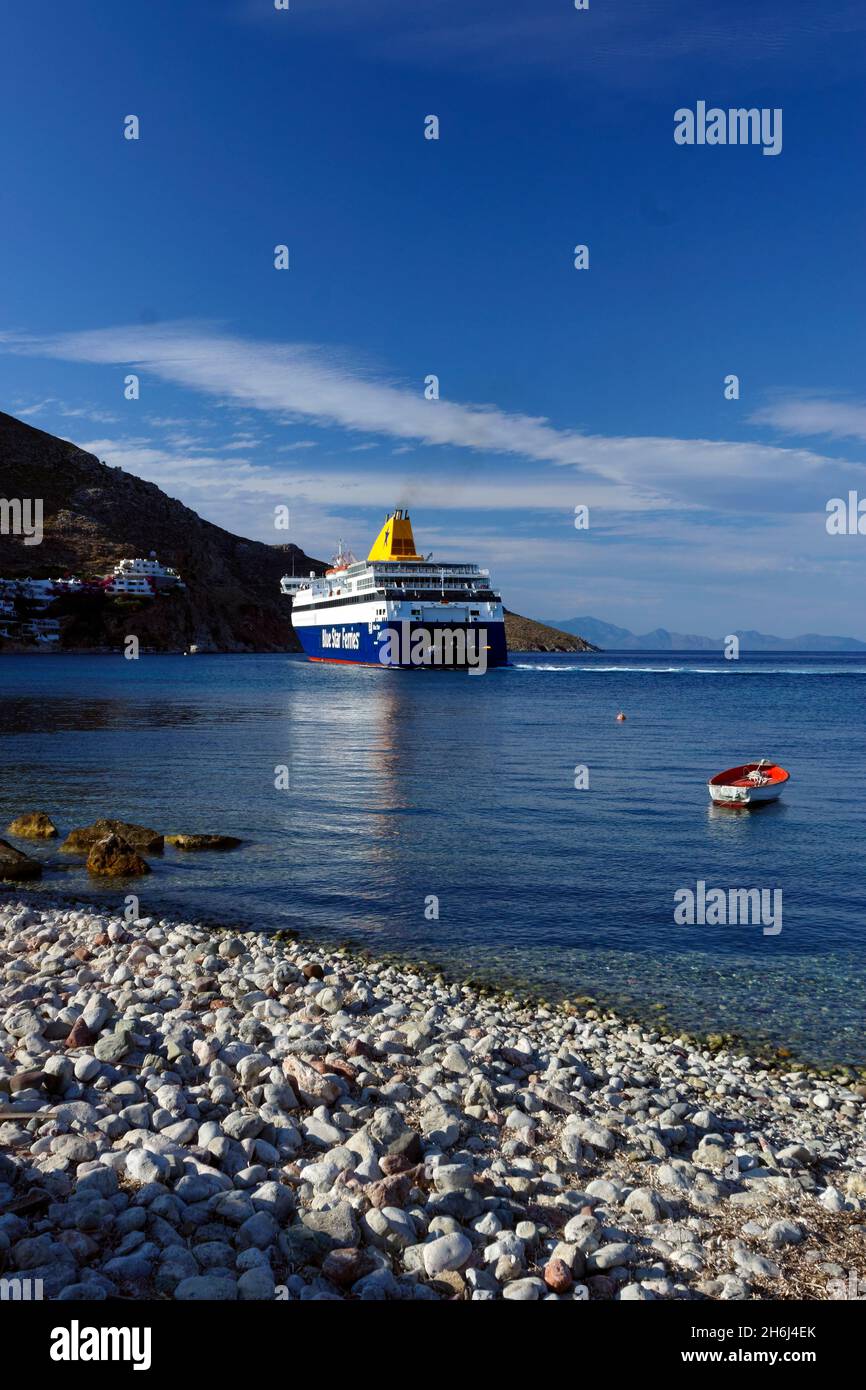 Blue Star Ferries ship The Chios arriving at Livadia harbour, Tilos ...