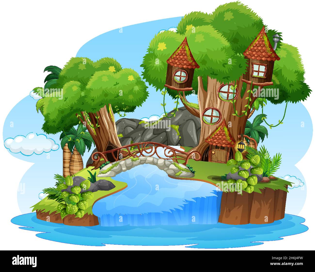 Fantasy tree house with in the forest illustration Stock Vector Image ...