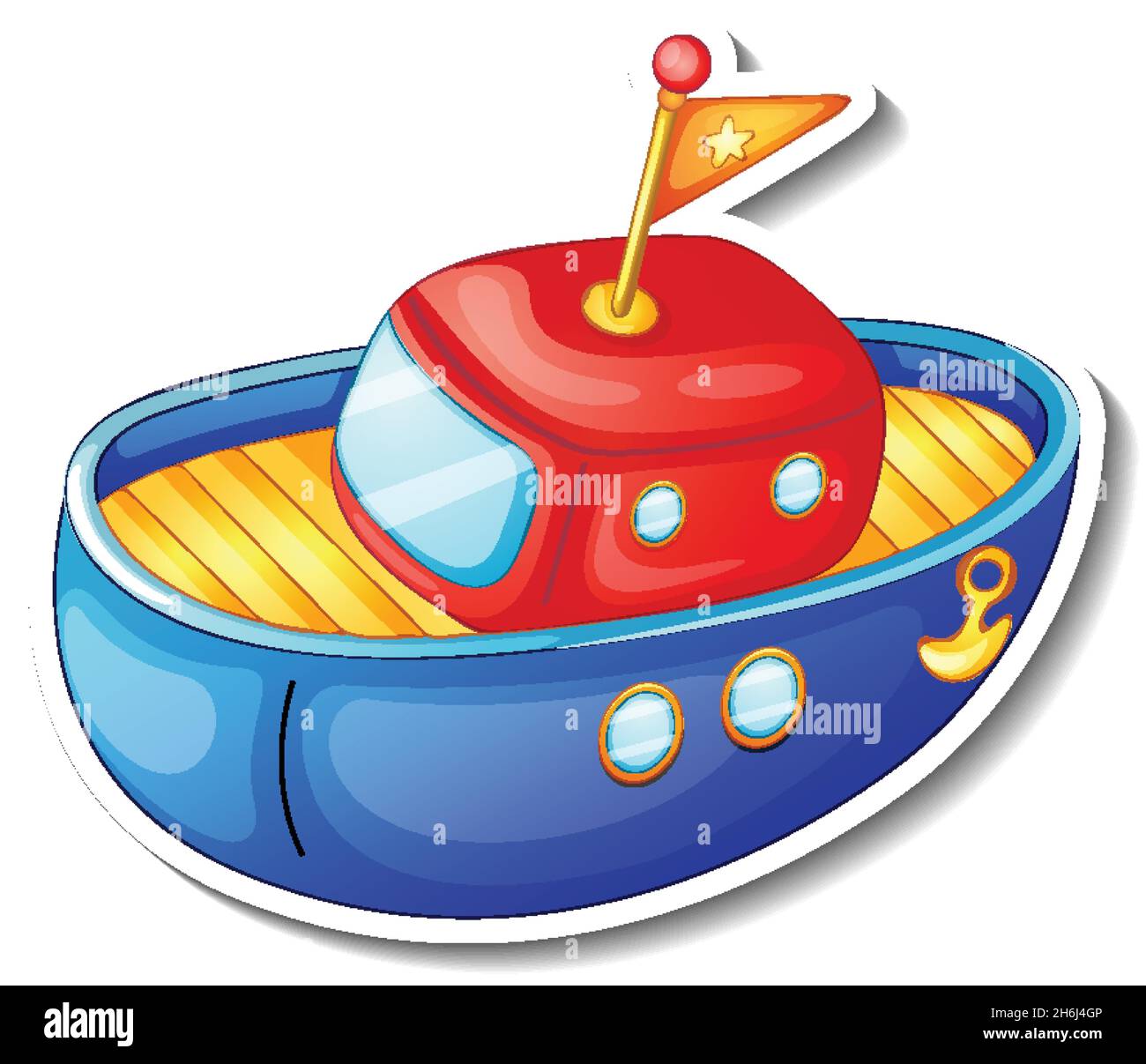 Boat toy cartoon sticker on white background illustration Stock Vector ...