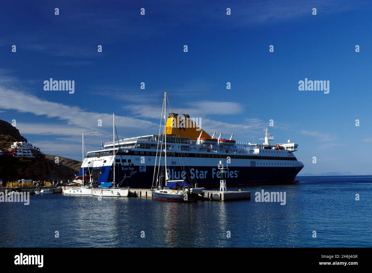 Blue Star Ferries ship The Chios arriving at Livadia harbour, Tilos ...
