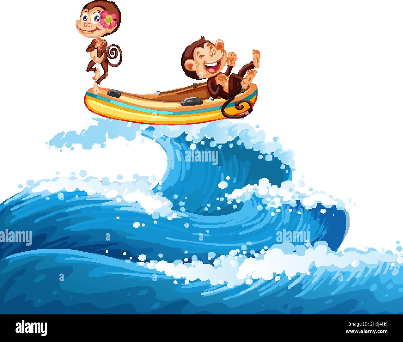 Happy monkey driving boat on ocean wave illustration Stock Vector Image ...
