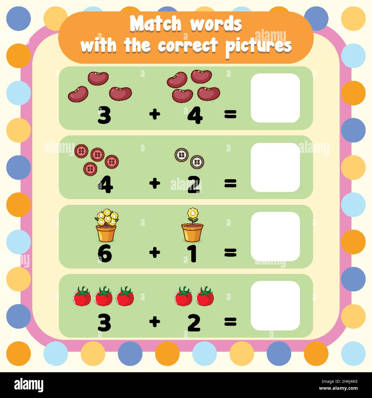 Preschool addition math worksheet template illustration Stock Vector ...