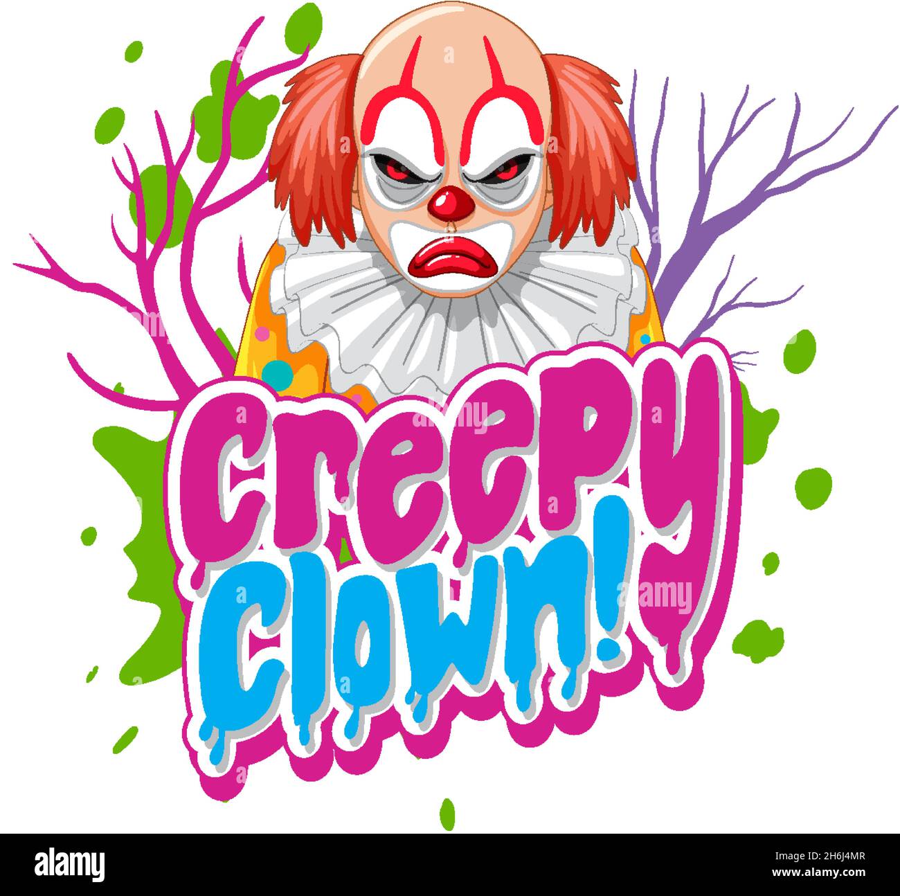 Creepy clown font with killer clown illustration Stock Vector Image ...