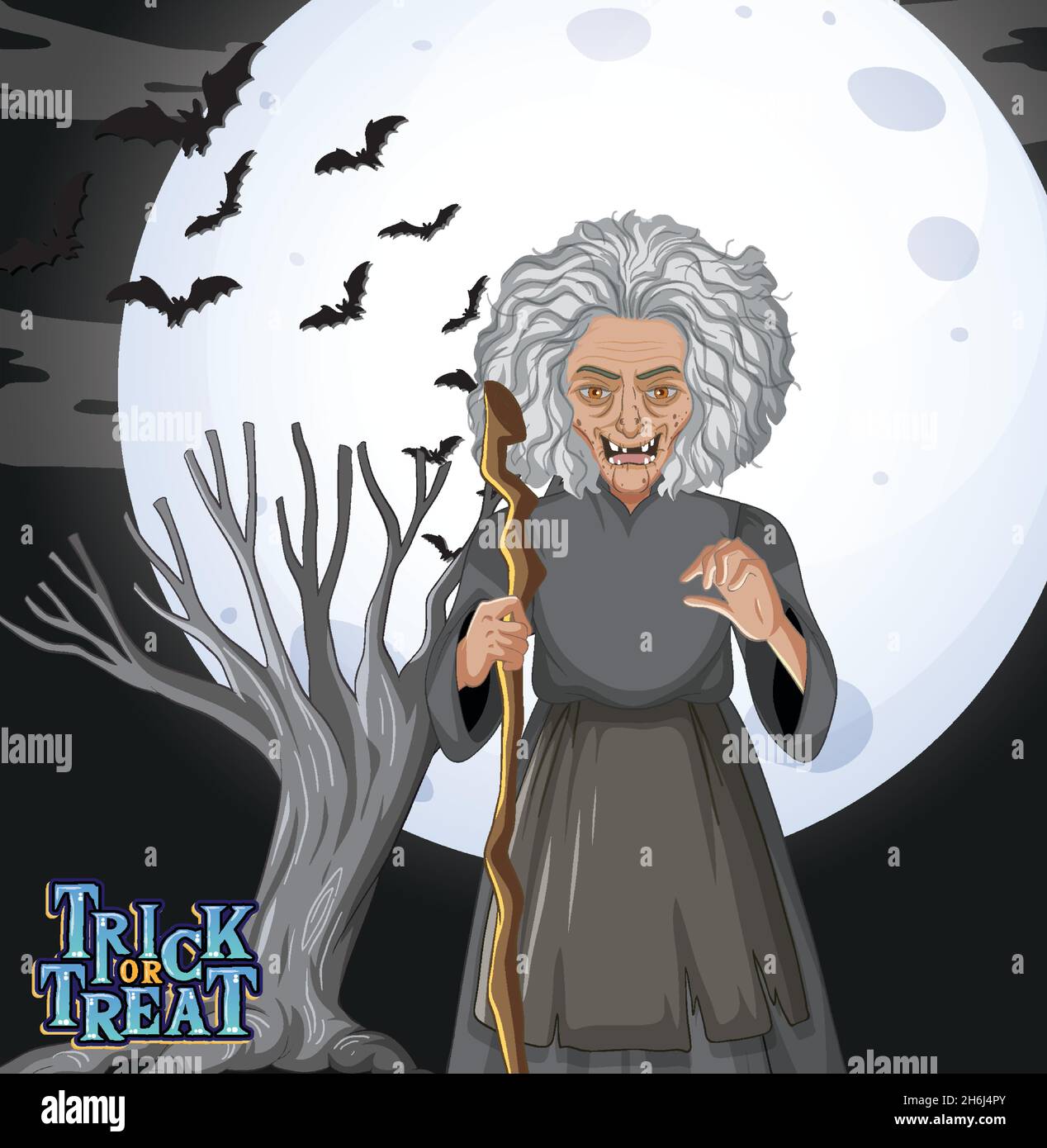 Dark forest scene with wicked old witch illustration Stock Vector Image ...