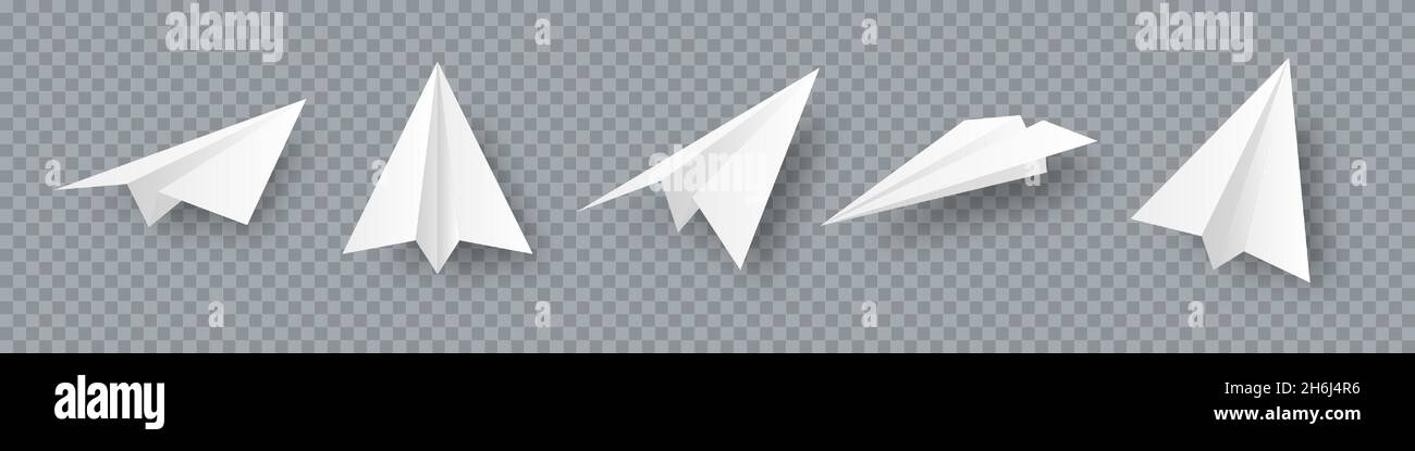Realistic handmade paper planes collection on transparent background ...