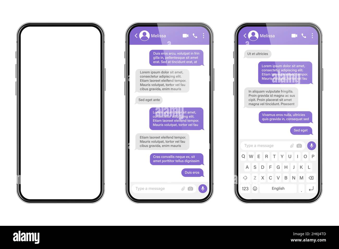 Realistic smartphone with messaging app. SMS text frame. Conversation ...