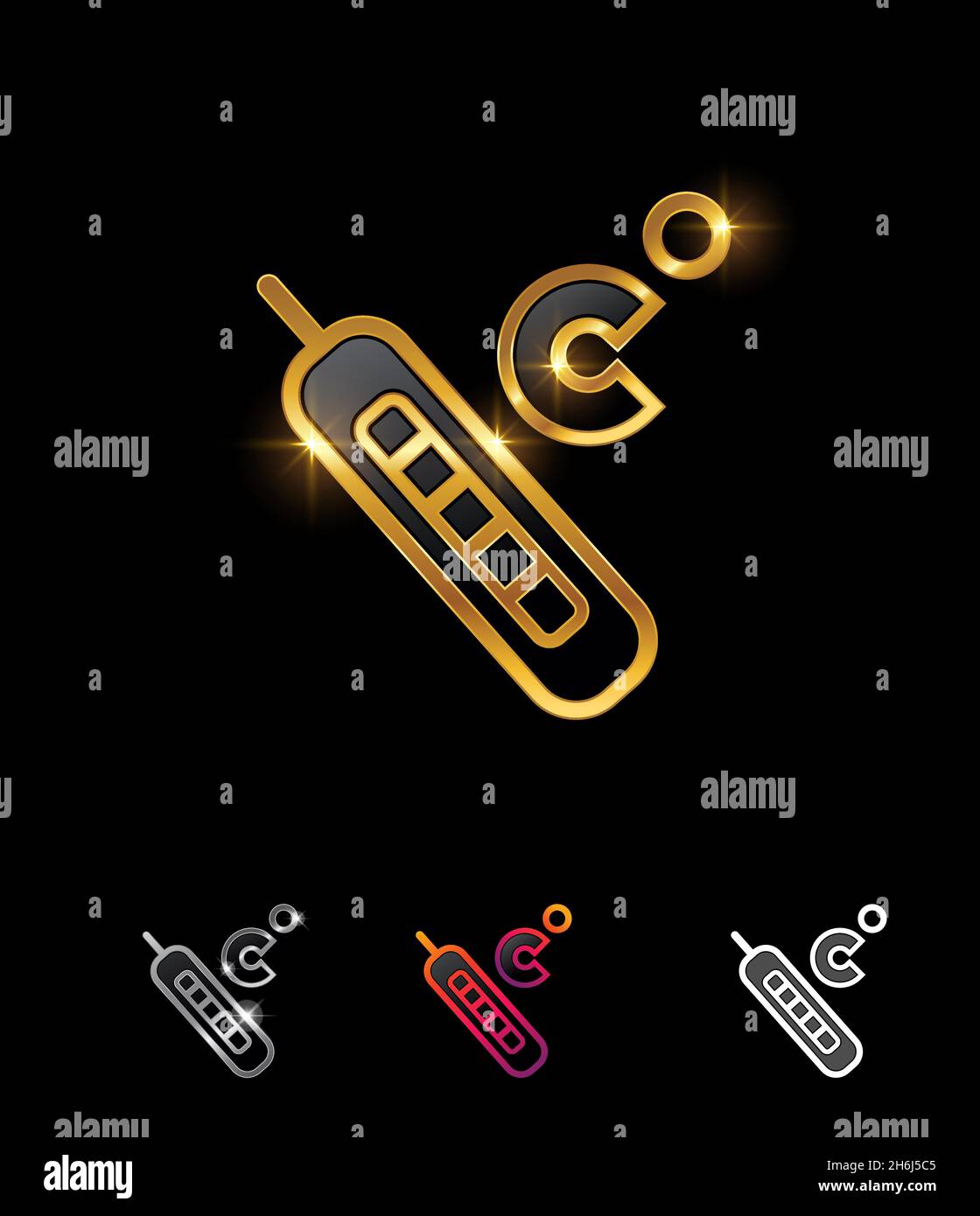 A vector Illustration set of Golden thermometer vector symbol in black ...