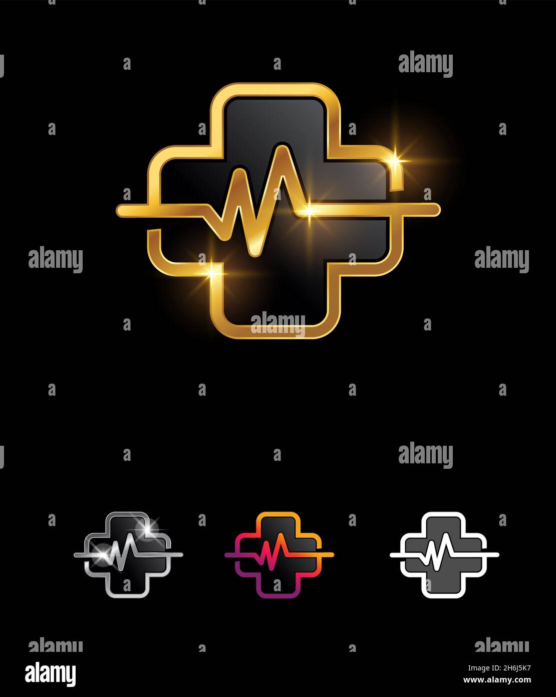 A Vector Illustration set of Golden Medical Cross Vector Sign in black ...