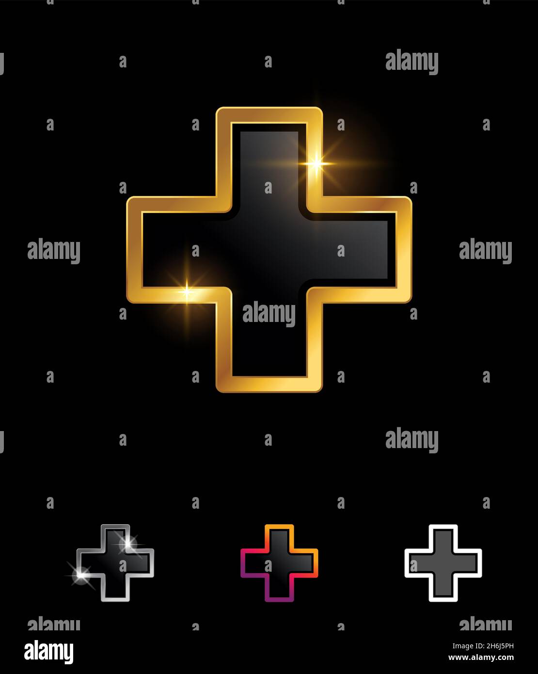 A Vector Illustration set of Golden Medical Cross Vector Sign in black ...