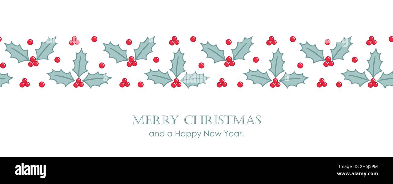 christmas card with seamless holly berry border Stock Vector Image ...
