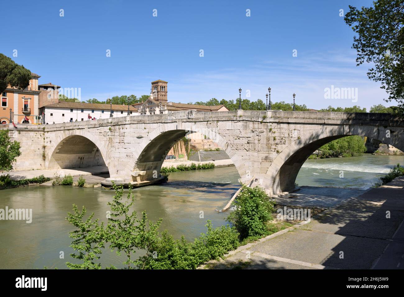 Italy, Rome, Tiber river, Isola Tiberina, Pons Cestius, Ponte Cestio ...
