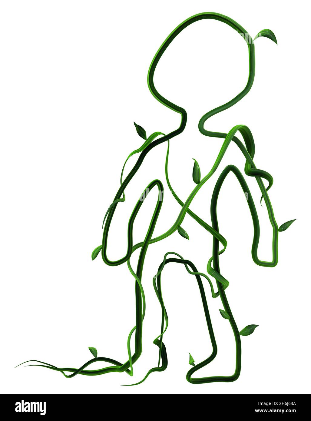 Plant vines green growing figure crossed standing, 3d illustration ...