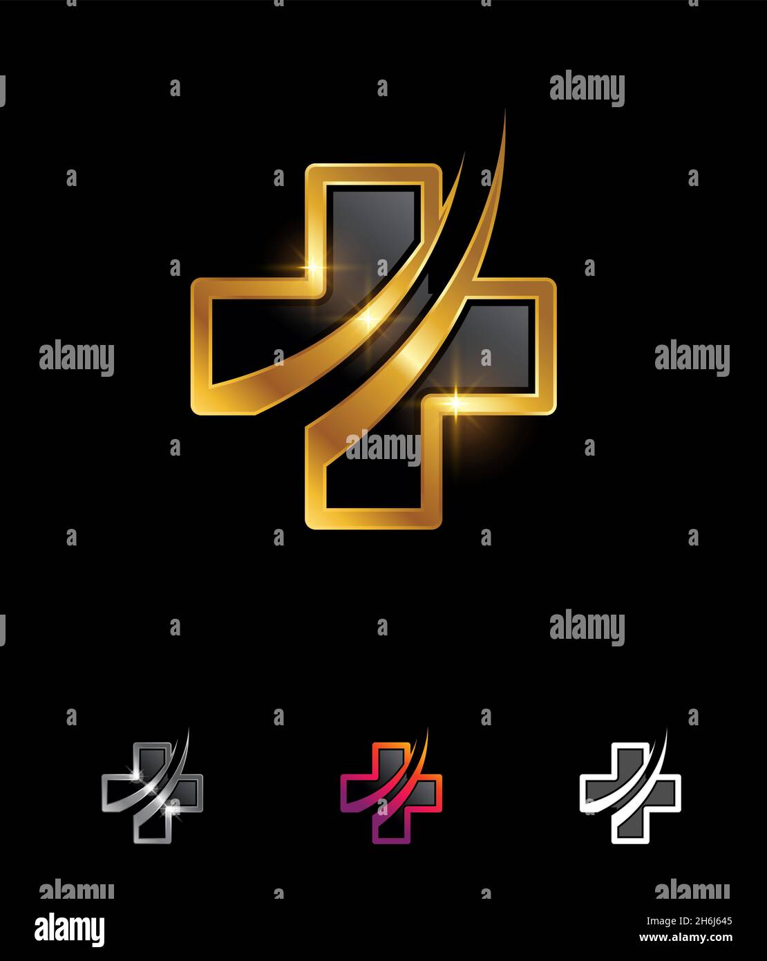 A Vector Illustration set of Golden Medical Cross Vector Sign in black ...