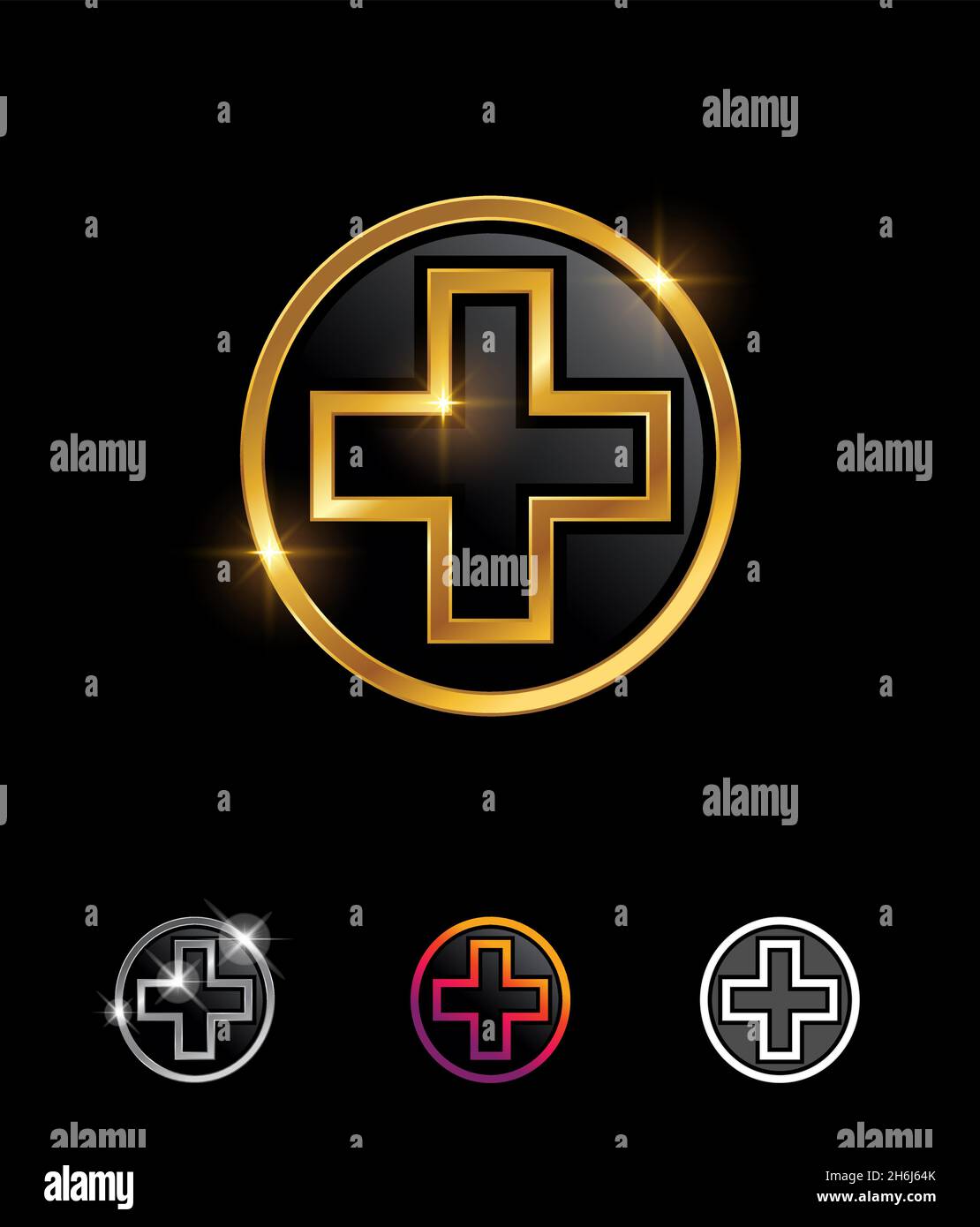 A Vector Illustration set of Golden Medical Cross Vector Sign in black ...