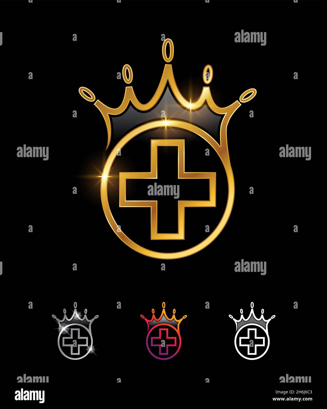 A Vector Illustration set of Golden Medical Cross Vector Sign in black ...