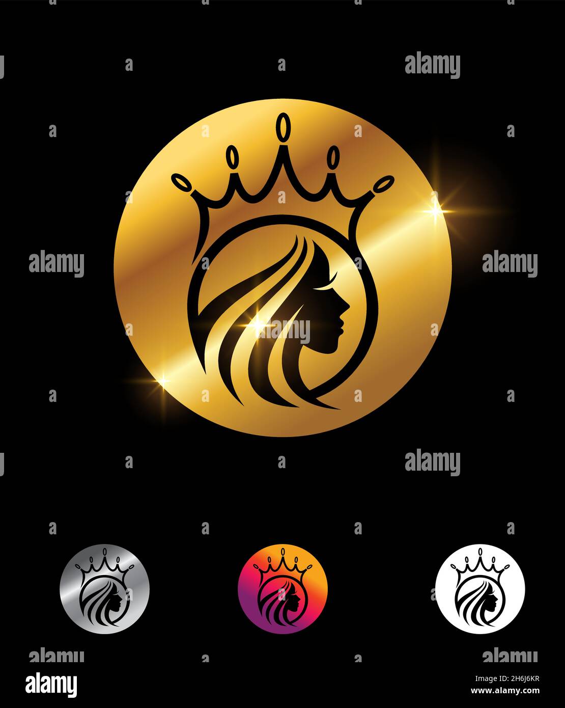 A vector Illustration set of Golden Crown and Beauty Vector Sign in ...