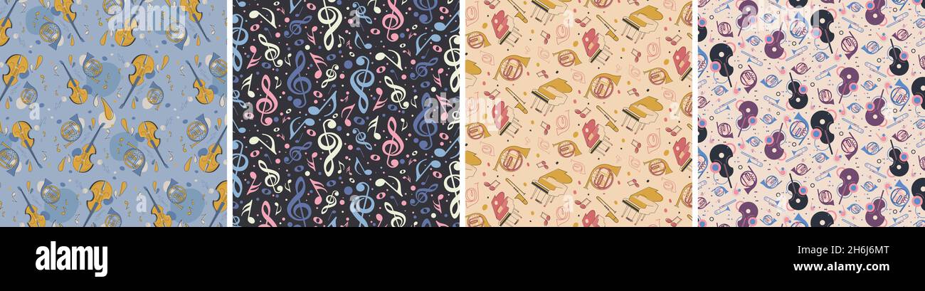 Set of classical music seamless patterns. Beautiful textures in ...