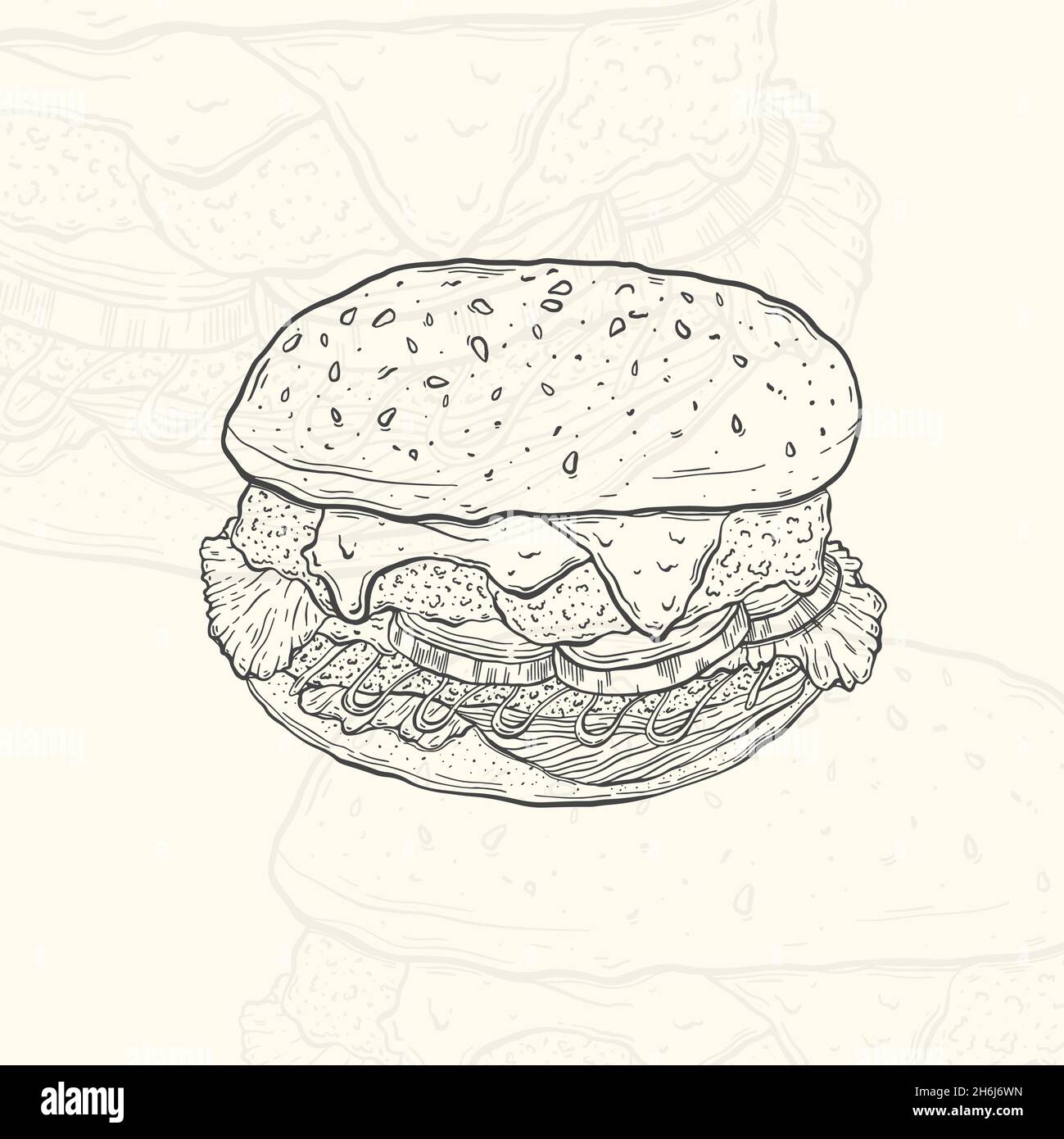 Illustration burger sketch food.Hand drawn element design menu ...