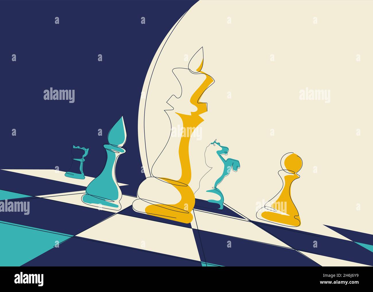 Banner with chess pieces on the board. Placard design in doodle style ...