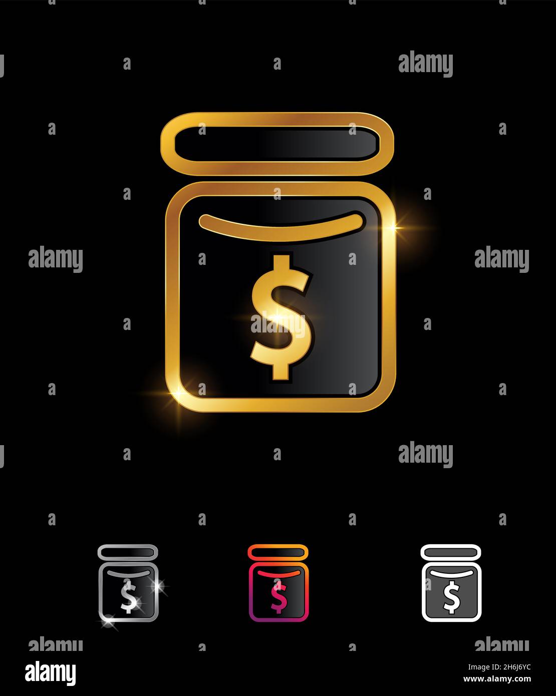 A vector illustration set of Golden Jar with Dollar Money Vector Sign ...