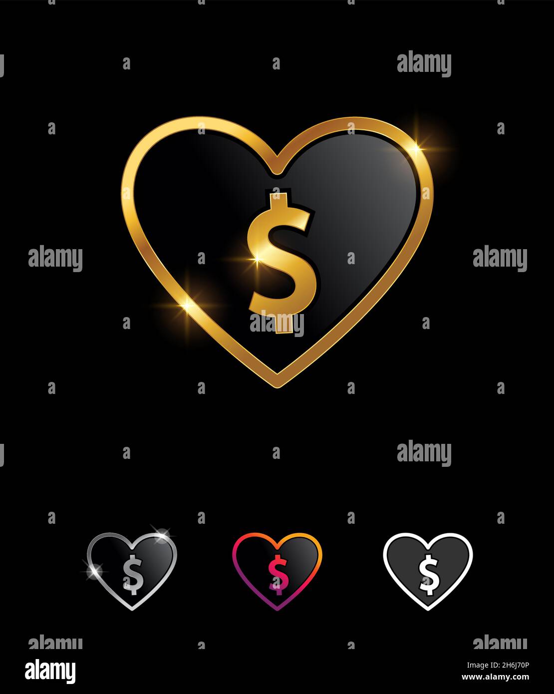 A vector illustration set of Golden Love and Dollar Money Symbol Sign ...