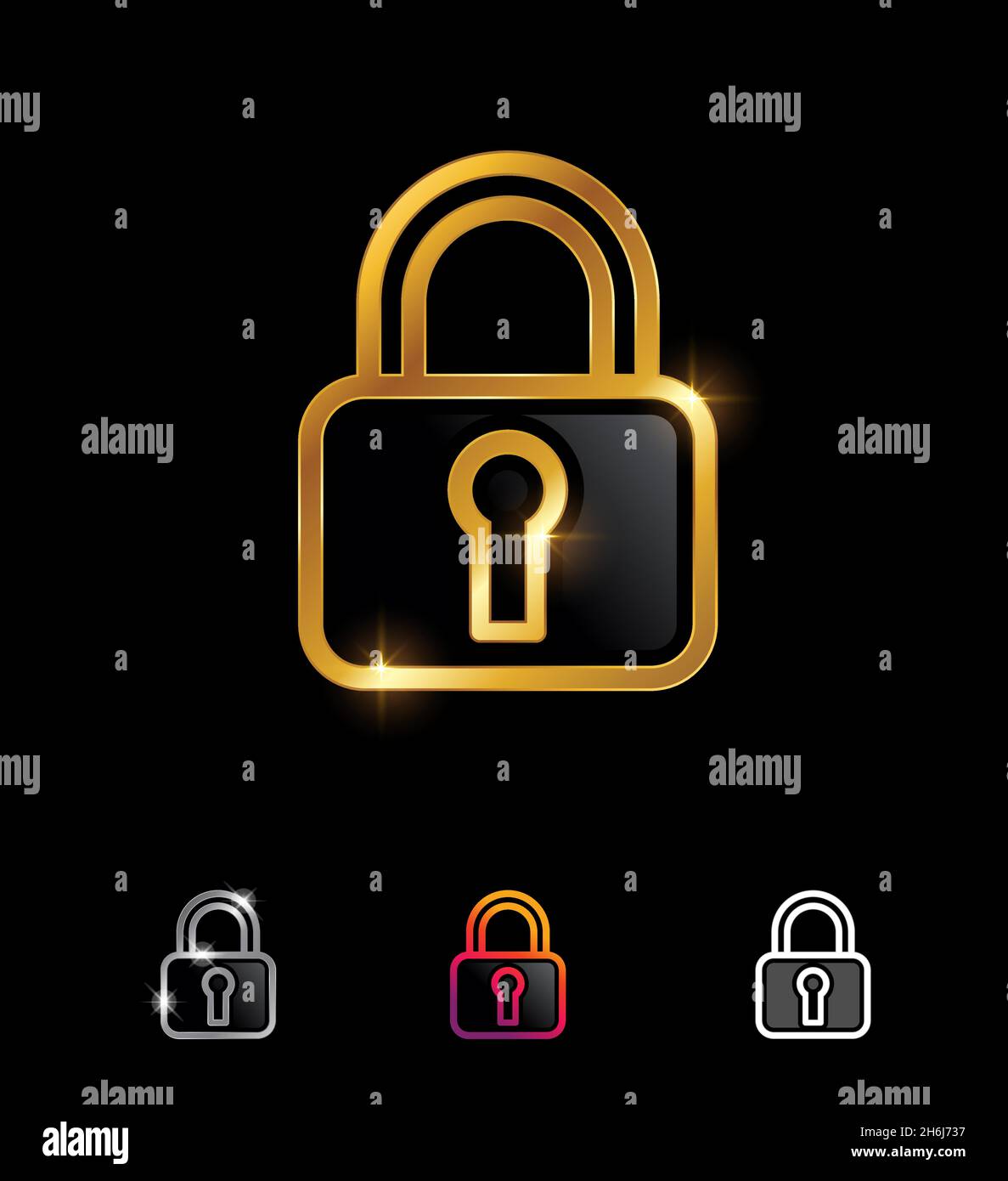 A vector illustration set of Golden padlock logo vector sign Stock ...