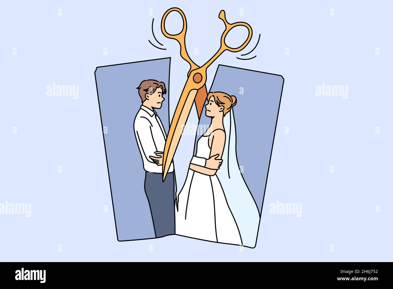 Breaking up and divorce concept. Photo of young married couple cartoon ...