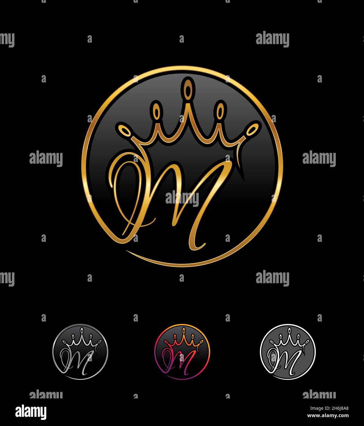 A Vector Illustration set of Golden Monogram Crown Initial Letter M ...