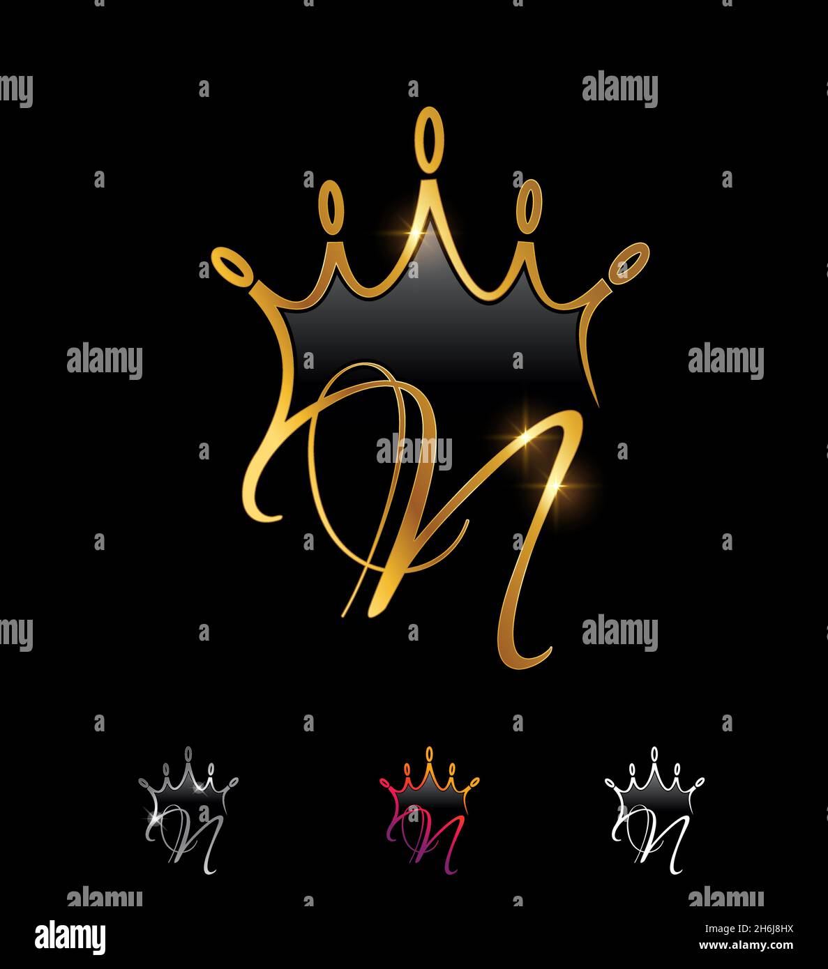A vector illustration set of Golden Monogram Crown Initial Letter N ...