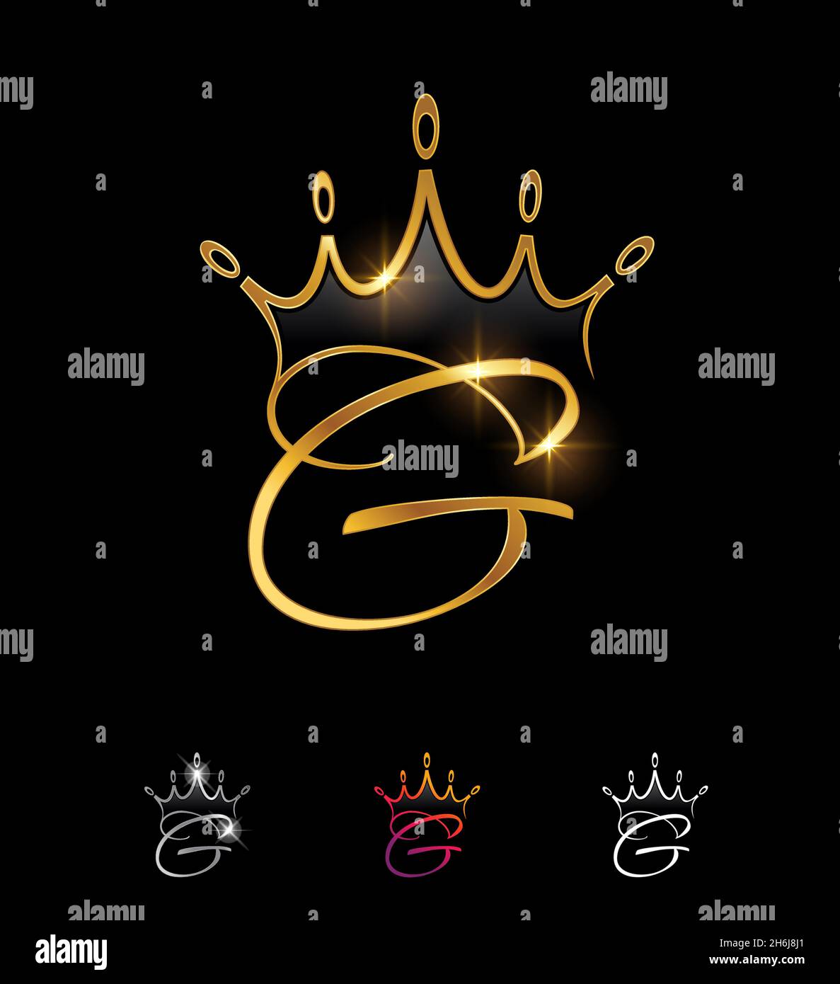 A Vector Illustration set of Golden Monogram Crown Initial Letter G ...