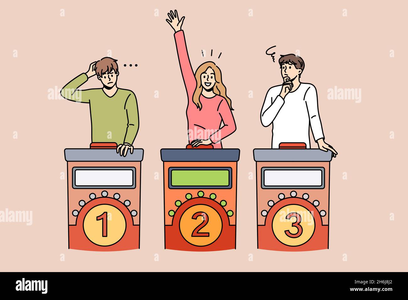 Entertainment and leisure game concept. Group of young smiling people ...