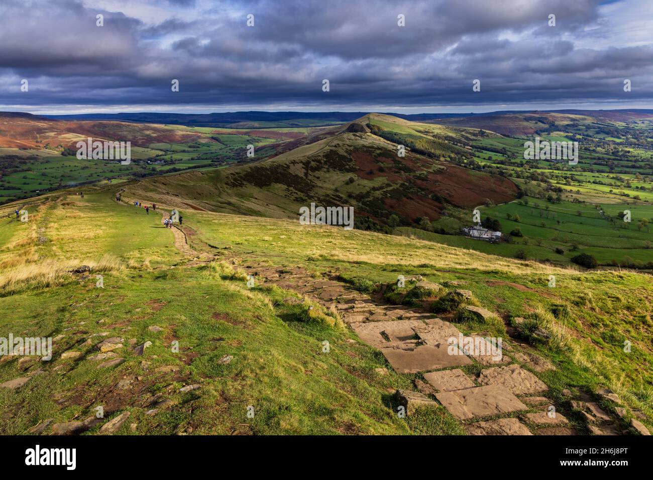 The stone path leading from Mam Tor, with a view along the pathway ...