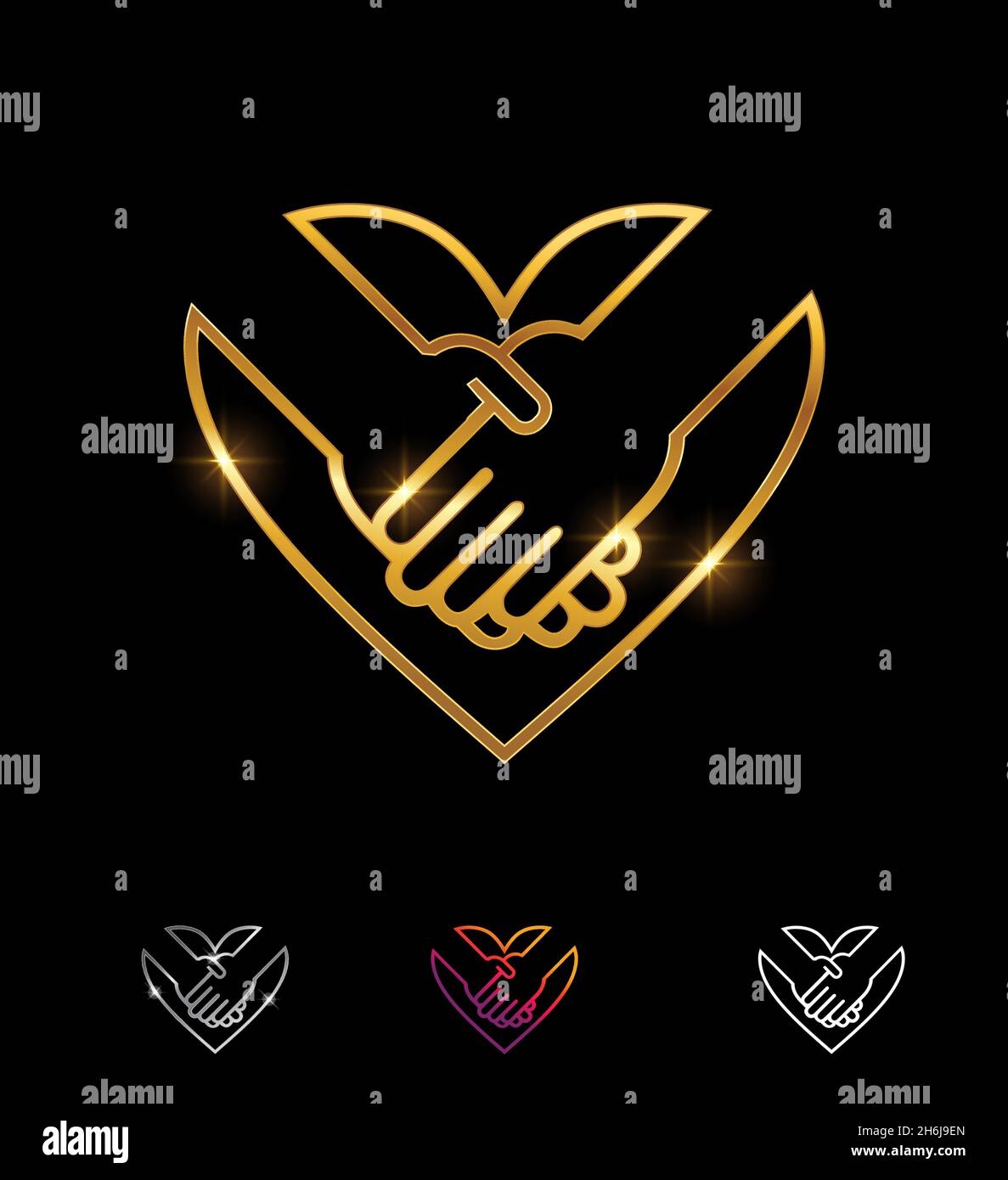 A Vector Illustration set of Golden Hand Shake and Love Symbol Vector ...