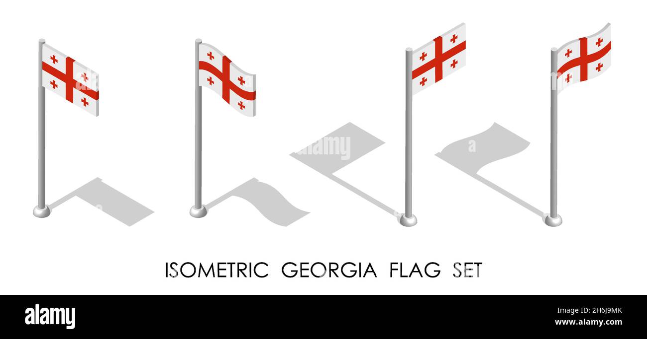 isometric flag of GEORGIA in static position and in motion on flagpole. 3d vector Stock Vector ...