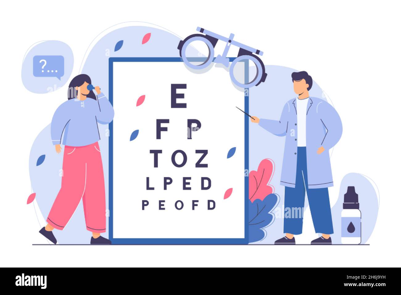Flat oculist with pointer measure visual acuity of patient ...