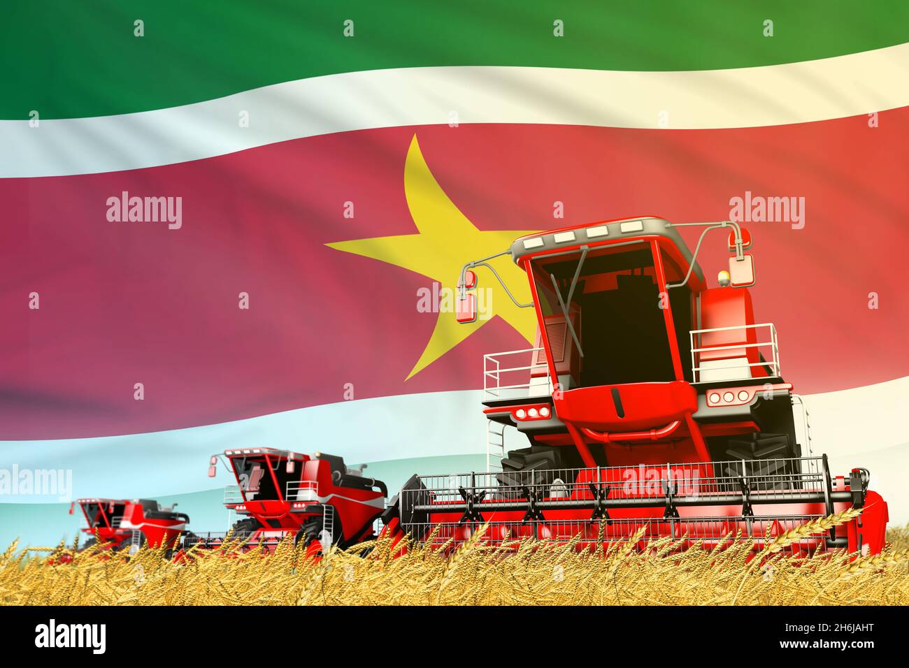 industrial 3D illustration of red farm agricultural combine harvester ...
